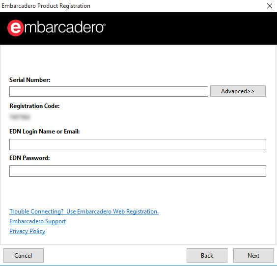 Embarcadero Product Registration - RAD Studio