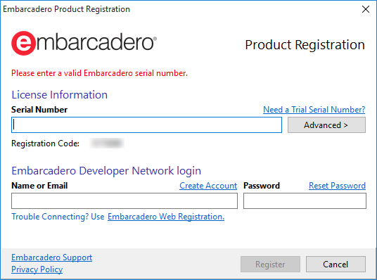 Embarcadero Product Registration - RAD Studio