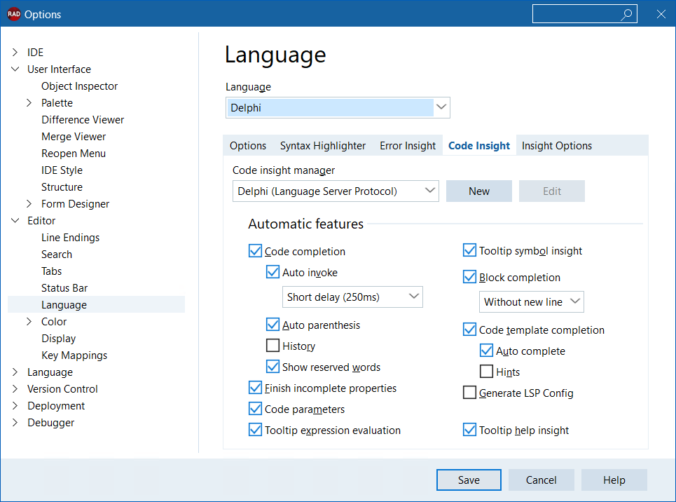 Code Insight Reference - RAD Studio