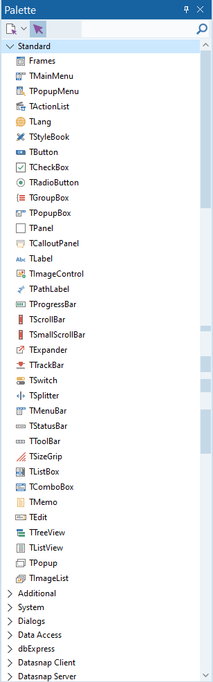 Palette d'outils (tutoriel de l'EDI) — RAD Studio