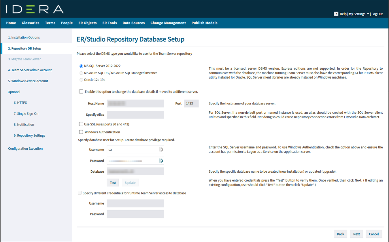 Install or Upgrade Team Server and Repository - TeamServer ER/Studio